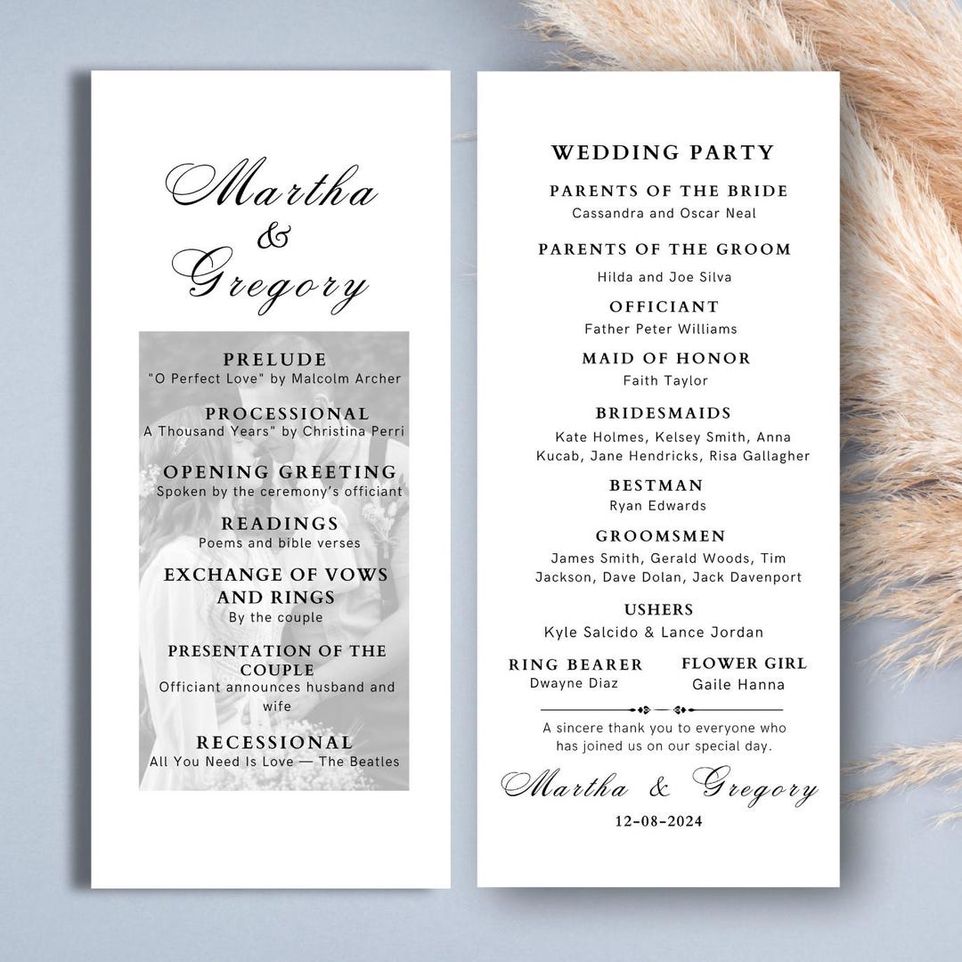 Modern Simple Wedding Ceremony Program Template, Elegant Wedding Order ...