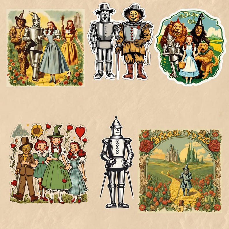 Vintage Wizard of Oz Clip Art, Dorothy, Lion, Tinman (PNG Digital ...