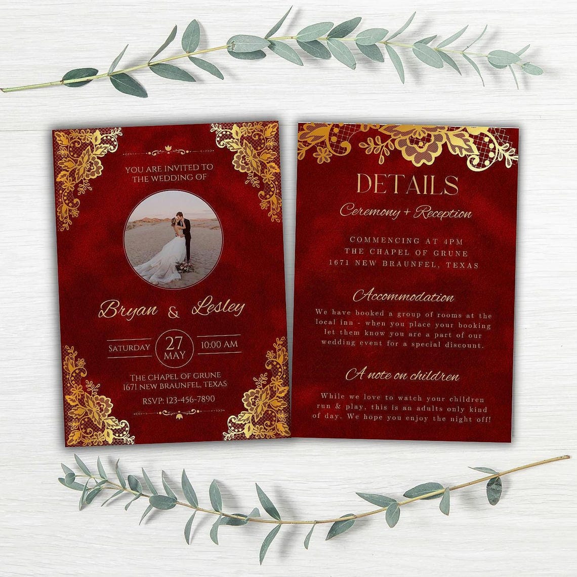 Editable Classy Red Velvet Wedding Invitation Bundle Template, Elegant ...