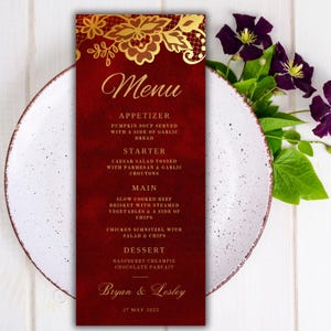 Editable Classy Red Velvet Wedding Menu Card, Velvet Wedding Menu ...