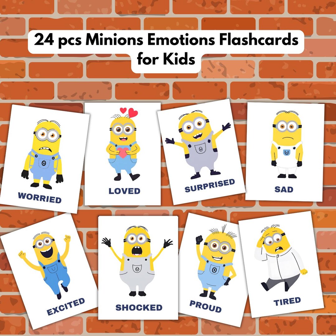 24 Pcs Minions Emotions Flashcards for Children, Educational Flashcards ...