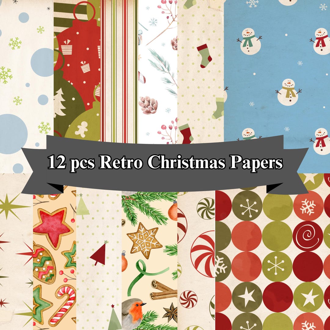Retro Christmas Papers, Vintage Retro Christmas Papers, Retro Christmas ...