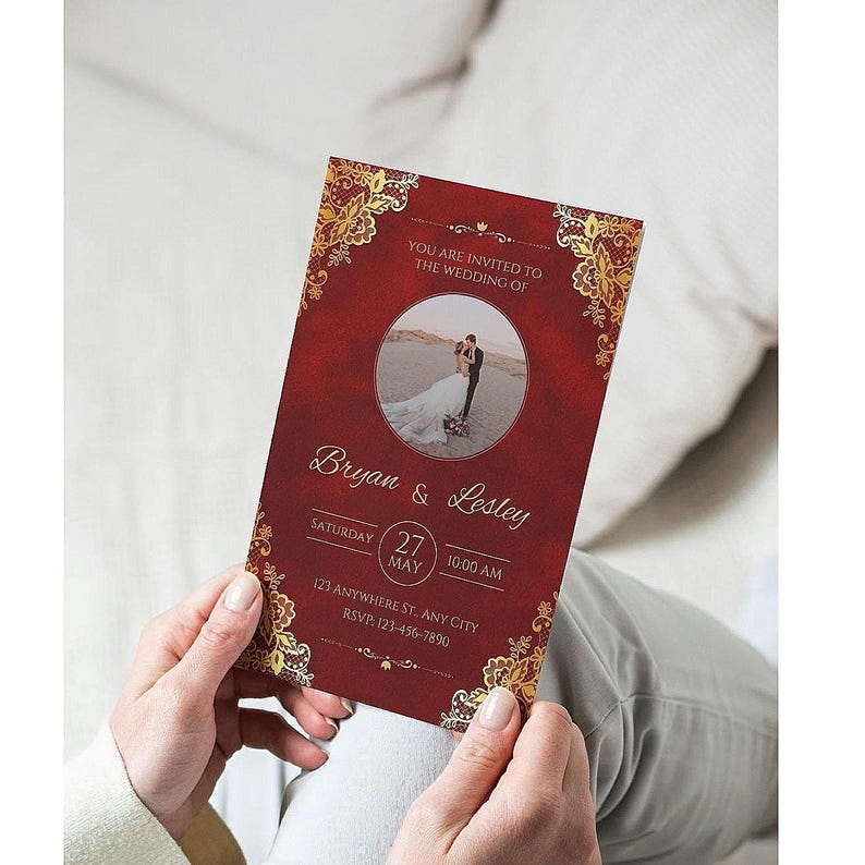 Classy Red Velvet Wedding Invitation, Printable Template (digital ...