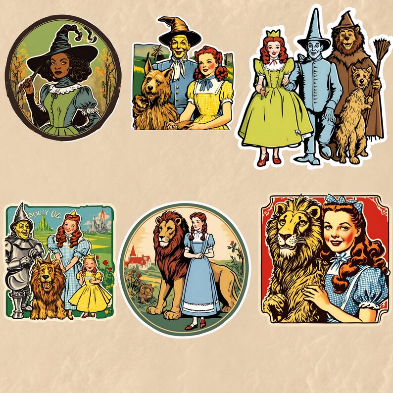 Vintage Wizard of Oz Clip Art, Dorothy, Lion, Tinman (PNG Digital ...