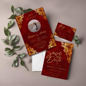 Editable Classy Red Velvet Wedding Invitation Bundle Template, Elegant ...