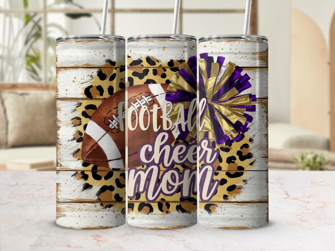 Purple and Gold Cheer Football Mom Both 20 Oz Skinny Tumbler ...