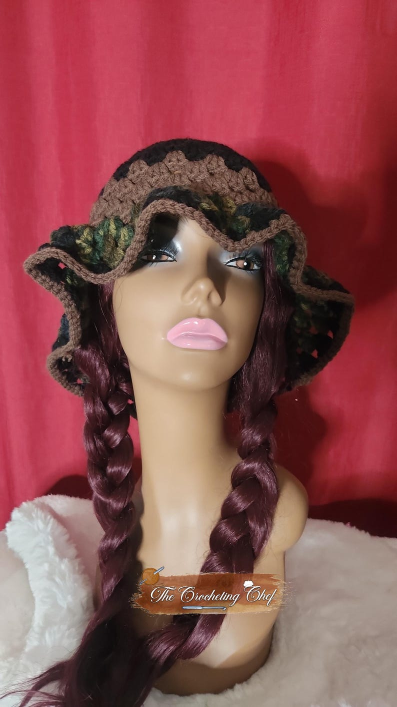 Wavy Brim Granny Square Bucket Hat 'mixed Greenz' - Etsy