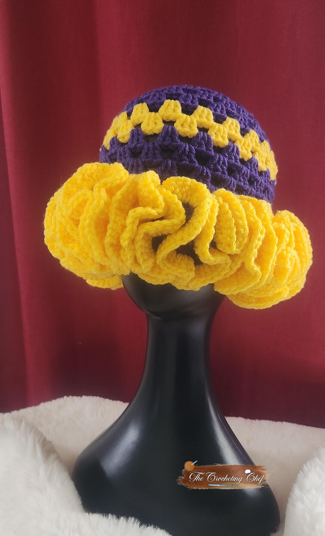 Granny Square Crochet Ruffle Hat "lsu" - Etsy