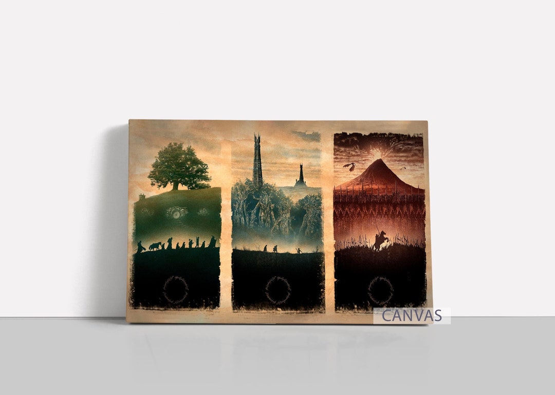 Lord of the Rings Poster Middle Earth Map Framed Canvas Print LOTR Wall ...