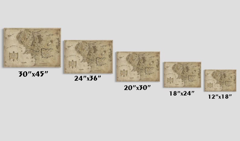 Lord of the Ring Map Poster Middle Earth Map Framed Canvas Print LOTR ...