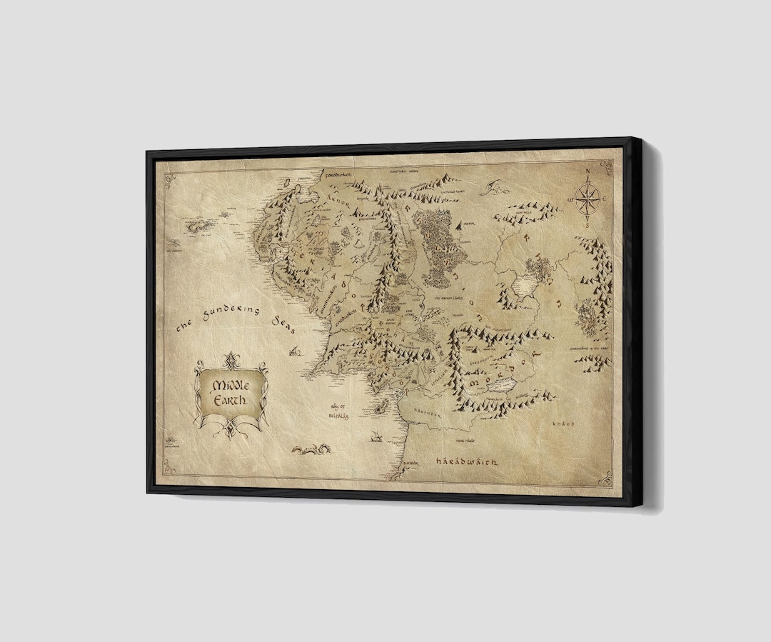 Lord of the Ring Map Poster Middle Earth Map Framed Canvas Print LOTR ...