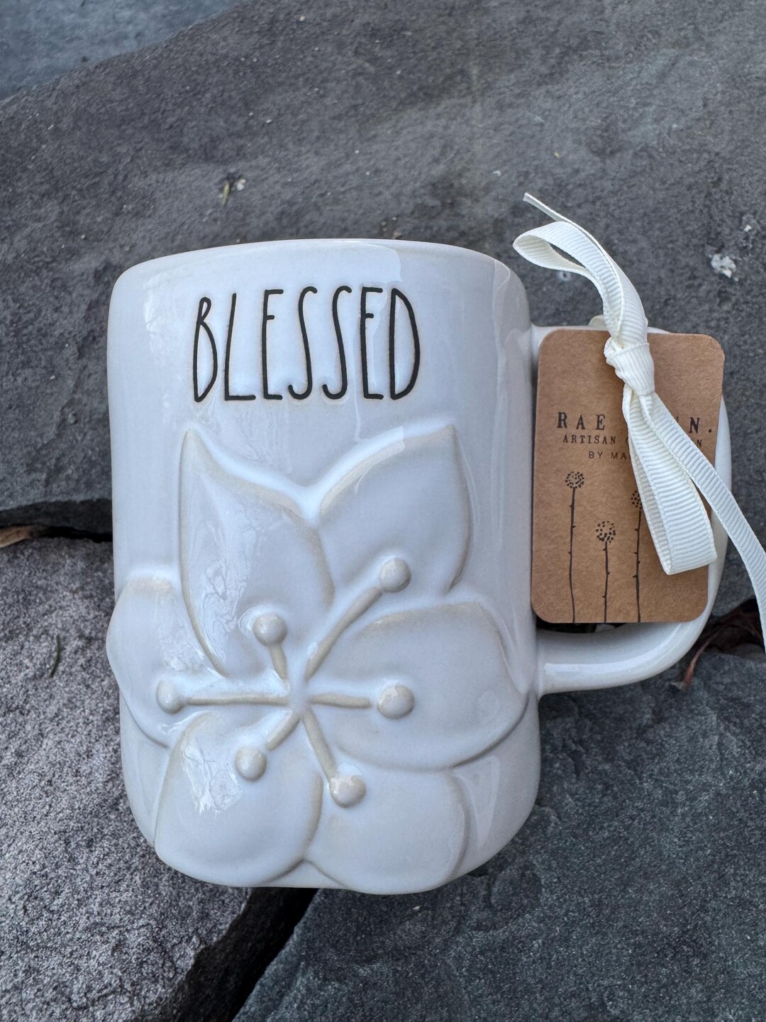 Rae Dunn Ivory "blessed" Mug With Spring Flower - Etsy