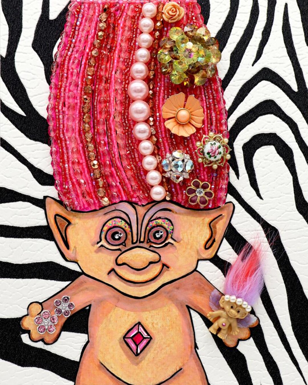 Pretty in Pink Sha-troll, Found Object Drawing, 8 X 10 Printed on Basic ...