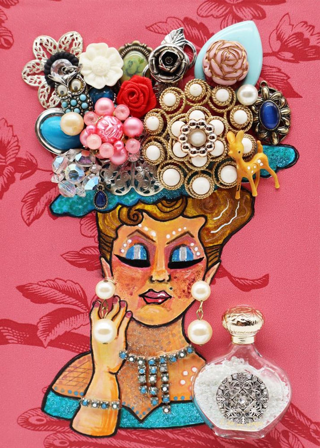 Lady Sha-head Vase, Found Object Drawing, 5 X 7 Printed on Basic Photo ...