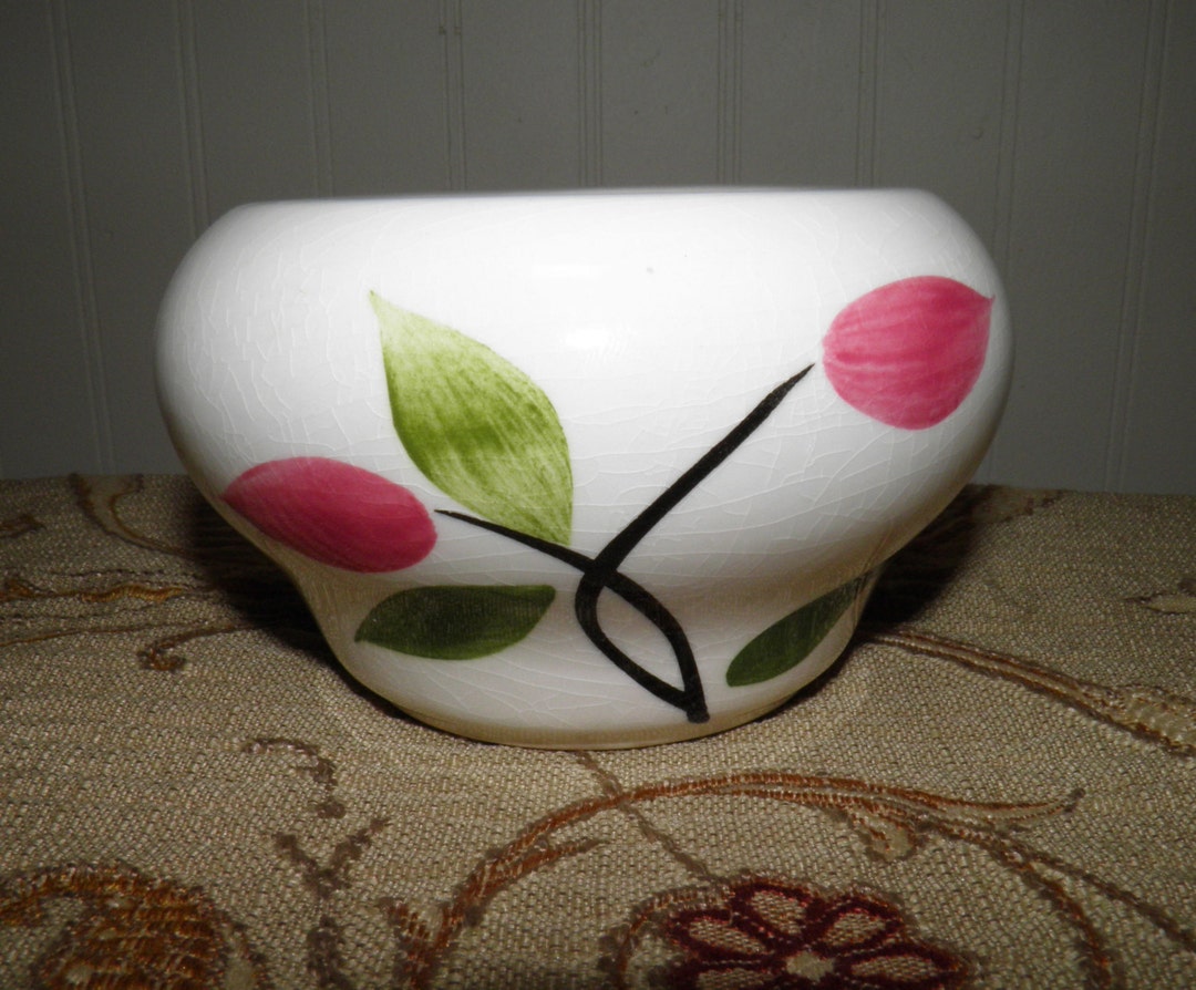 REDUCED - 1950's Stetson Pottery - Sugar Bowl - Pink & Green Leaf ...