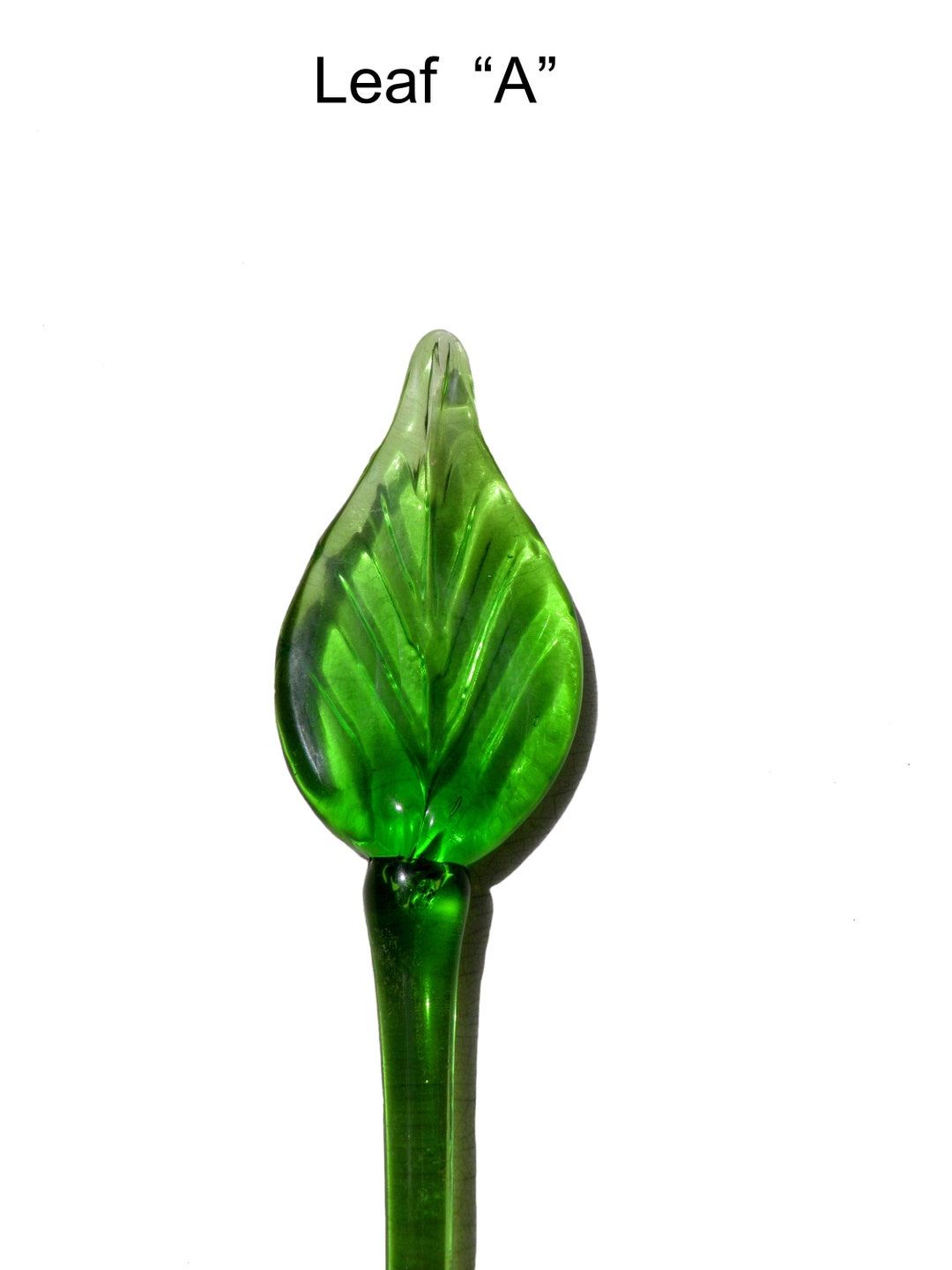 Hand Blown Glass Garden Leaf Art Sculpture, Flower Vase Long Stem Green ...