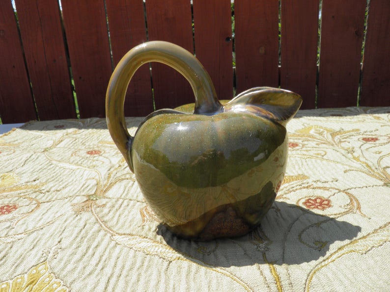 Green Apple Pitcher, Ceramic Food Art Jug, Vintage Glazed Ceramic Fruit ...