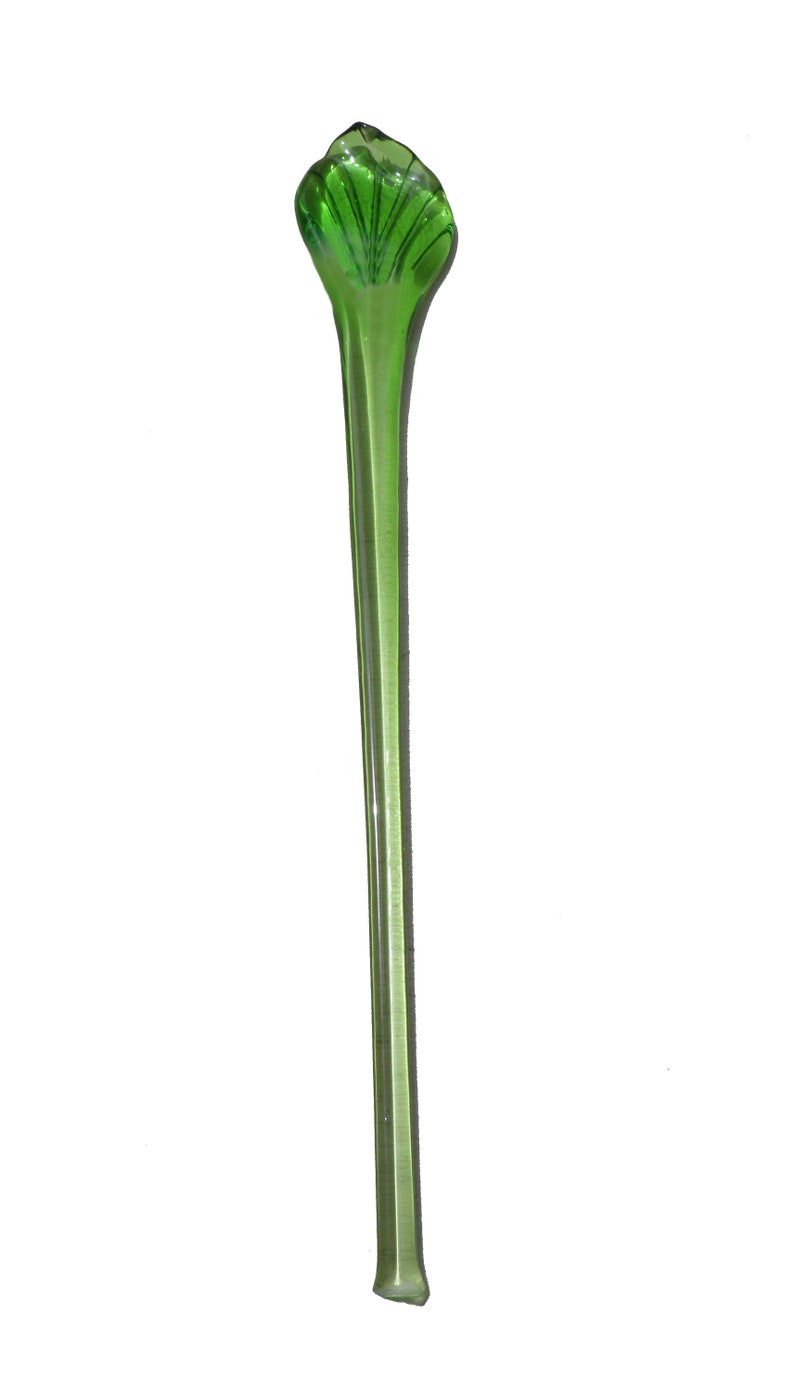 Hand Blown Glass Garden Leaf Art Sculpture, Flower Vase Long Stem Green ...