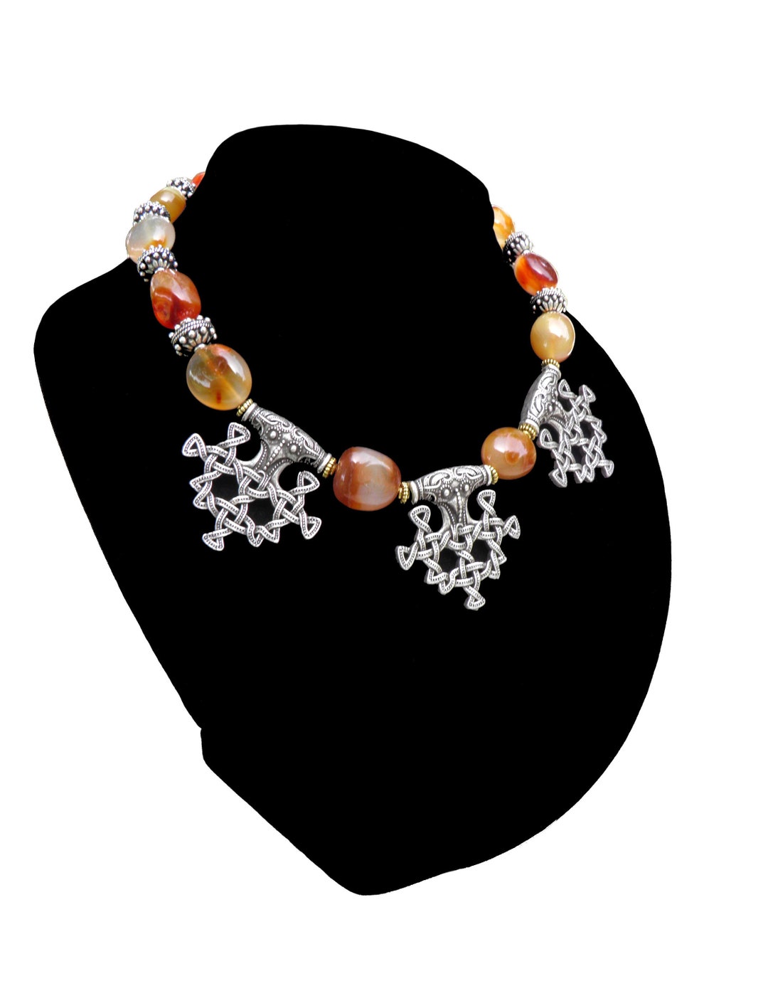191 Hiddensee Viking Age 3-pendant Necklace W/carnelian Gemstones ...