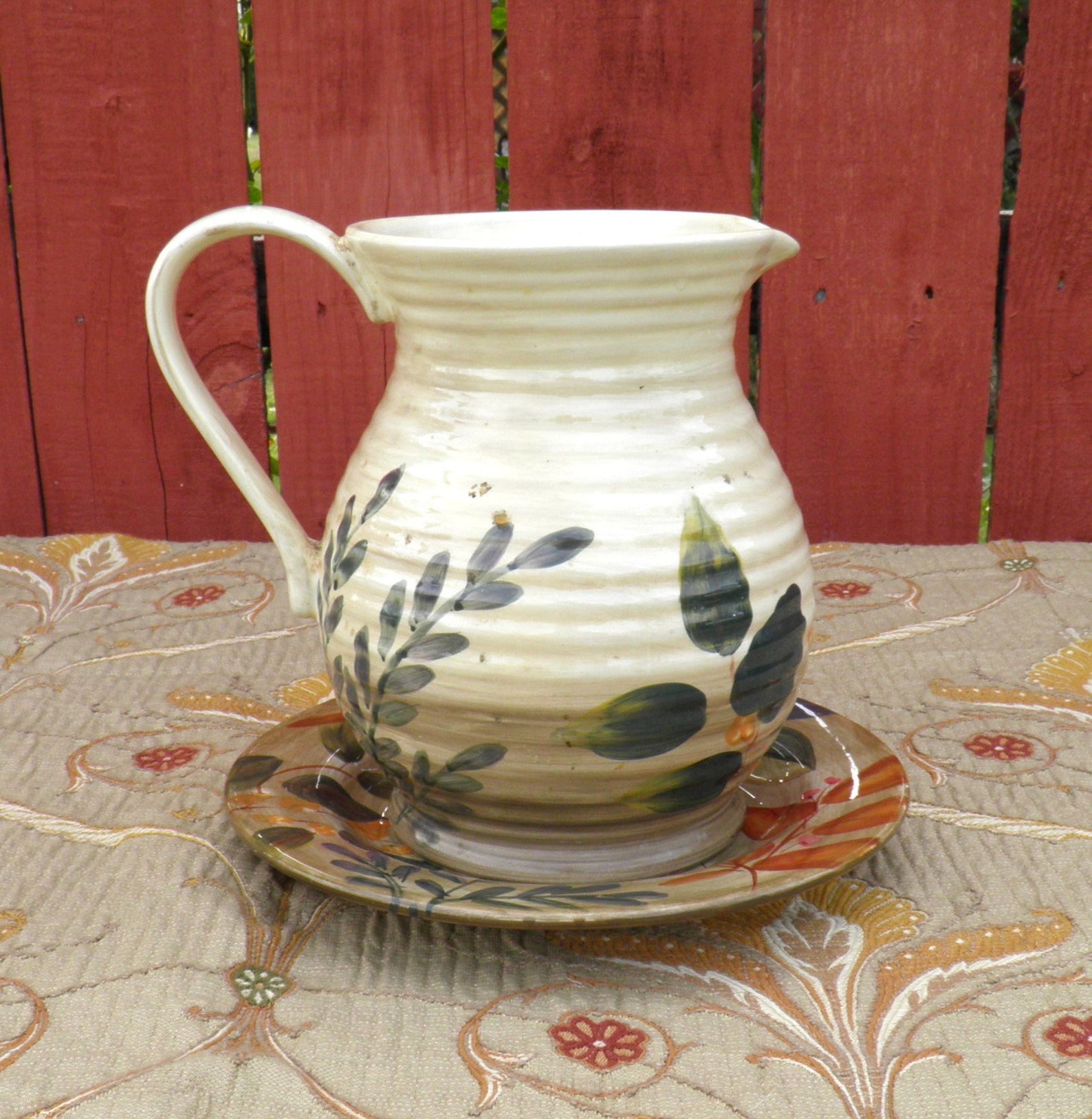 Italian Tuscan Style Ceramic Pitcher & Plate Set Home Trends | Etsy