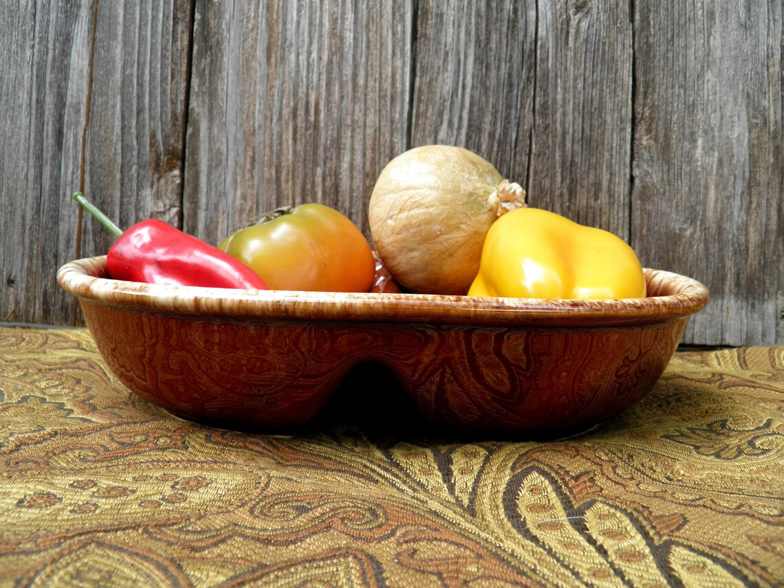 1950's HULL Vintage 2-Part Divided Relish Dish Brown Drip | Etsy