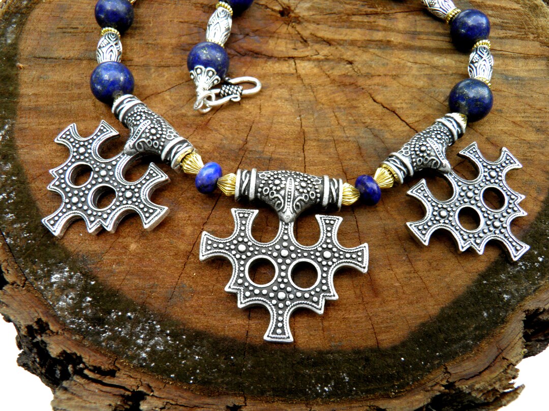 217 Hiddensee Viking Age 3-pendant Necklace, Lapis Lazuli Gemstones ...