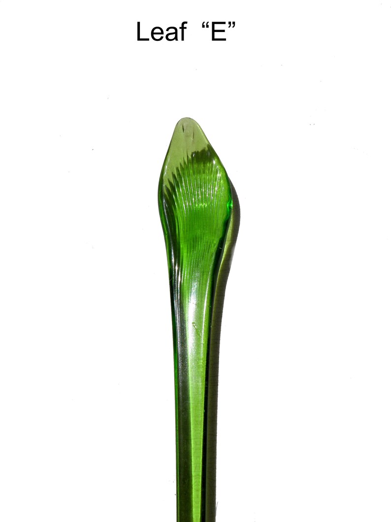 Hand Blown Glass Garden Leaf Art Sculpture, Flower Vase Long Stem Green ...