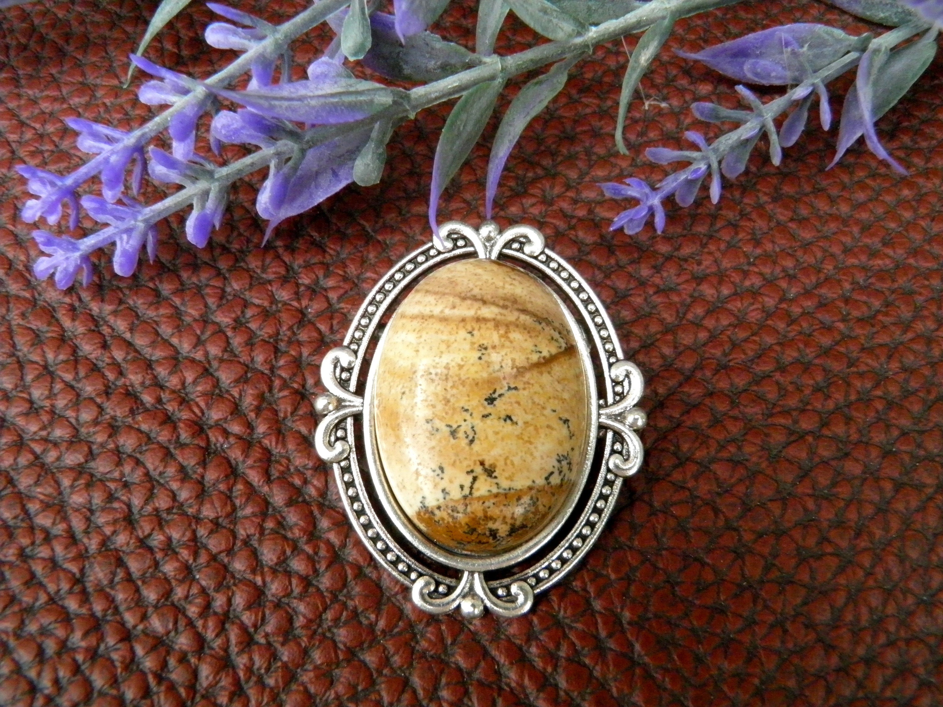 Handcrafted Genuine Wood Picture Jasper Gemstone Brooch Pin | Etsy