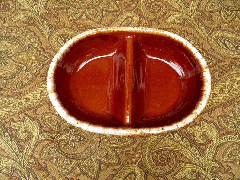 1950's HULL Vintage 2-Part Divided Relish Dish Brown Drip | Etsy