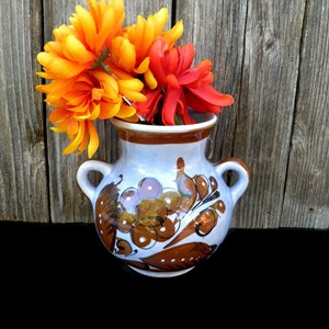 Tonala Mexican Folk Art Pottery, Two Handled Hand Painted Ceramic Vase ...