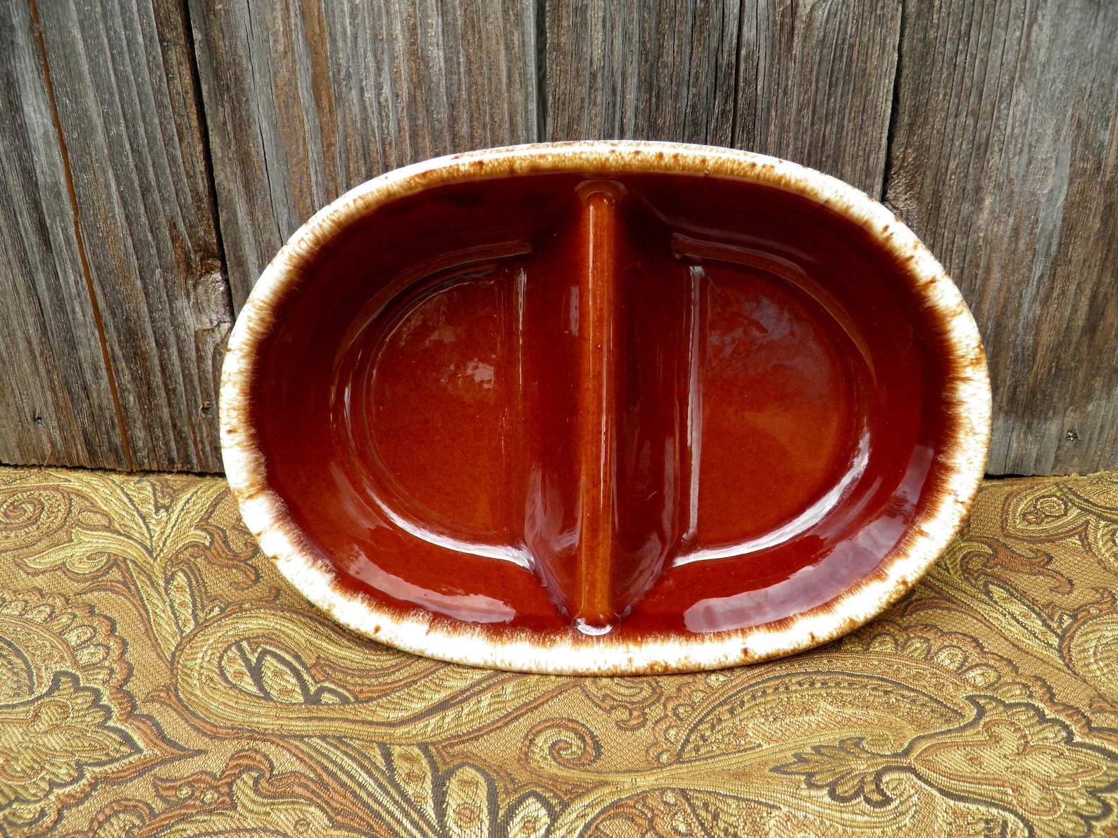 1950's HULL Vintage 2-Part Divided Relish Dish Brown Drip | Etsy