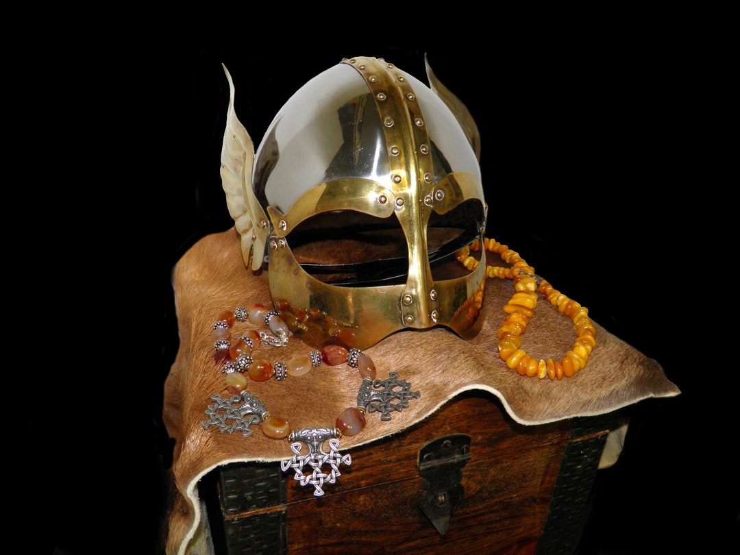 Rare Custom Made Stainless Steel & Brass Winged Viking Helm, Viking ...