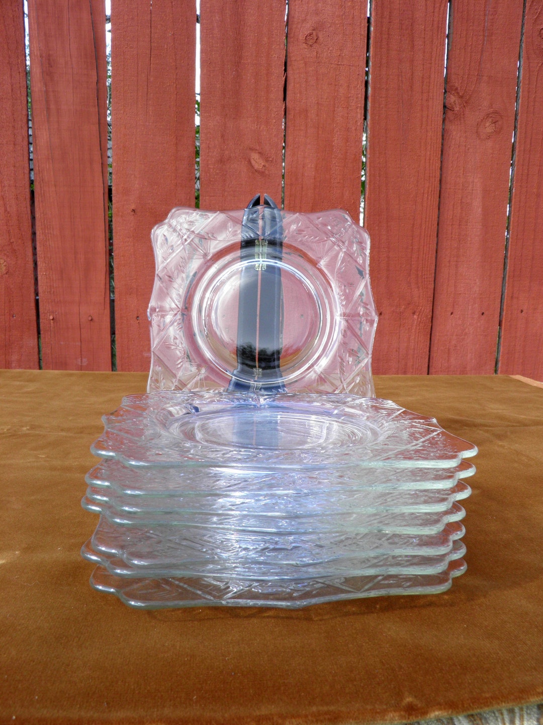 Clear Depression Glass Tea Cake Serving Plates, (8) Square Luncheon ...