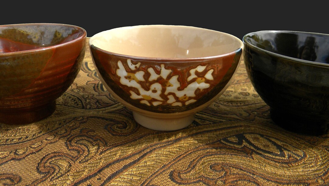 Japanese Pottery Rice Bowl Set of 3, Salad Bowl, Handcrafted Stoneware ...