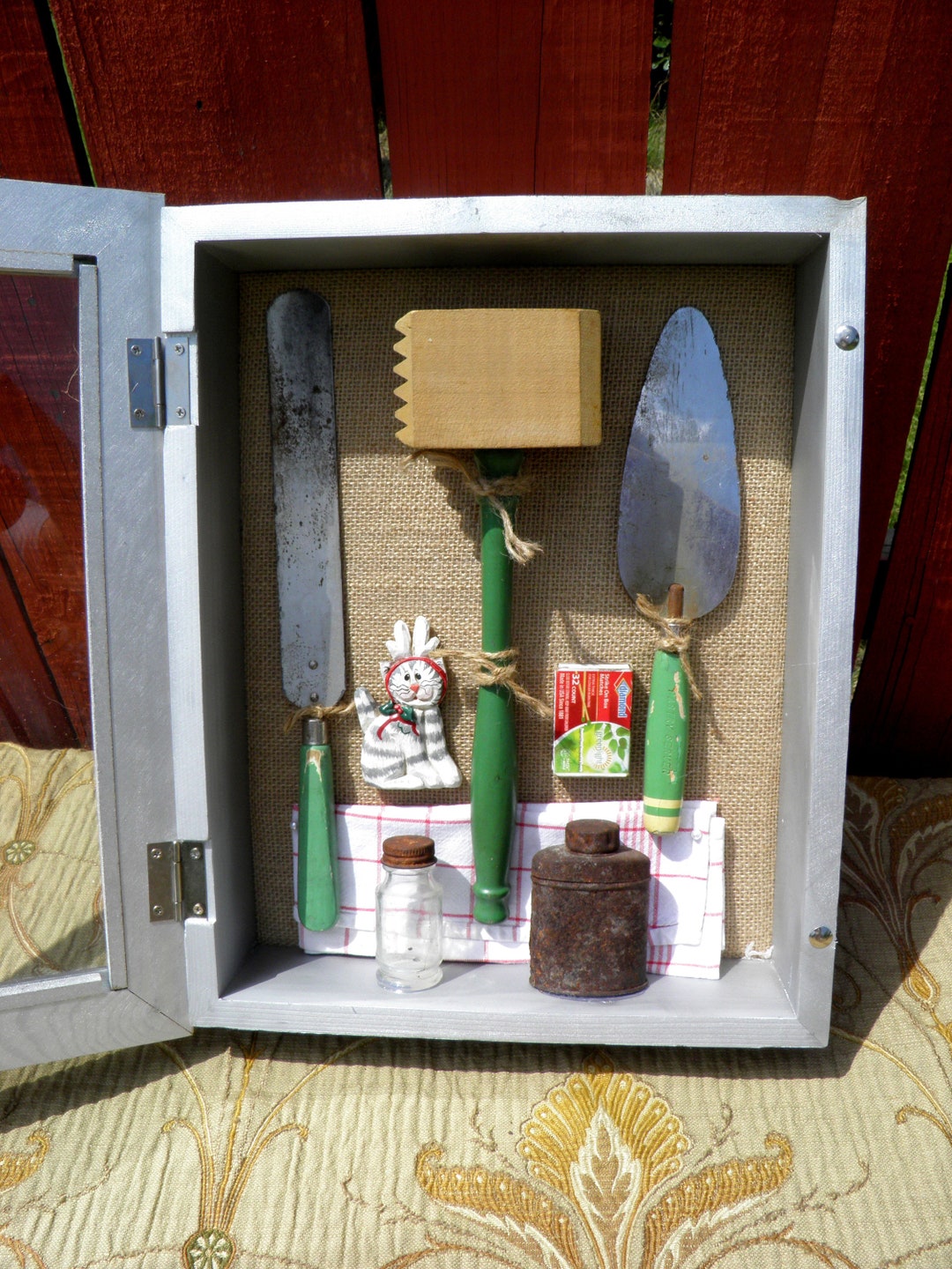 1920's Green Kitchen Gadgets, Cake Knife Utensils, Barn Wood Décor Art ...