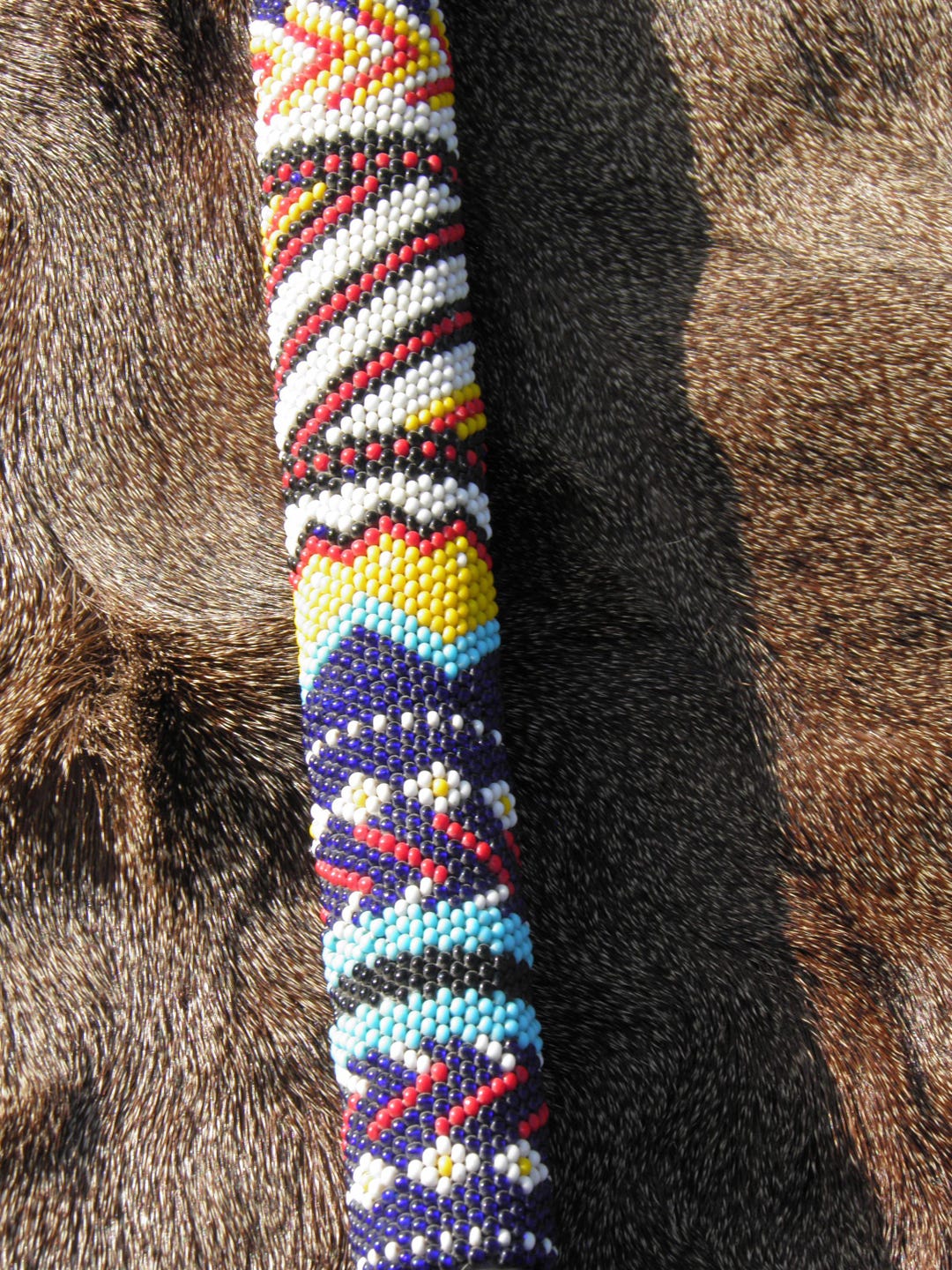 Native American Authentic Peyote Stitch Beaded Wood Handle Staff for ...