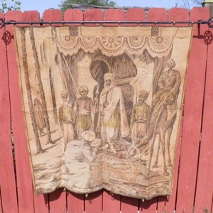REDUCED - Antique Tapestry Textile - 1920 Egyptian Motif Oasis Scene ...