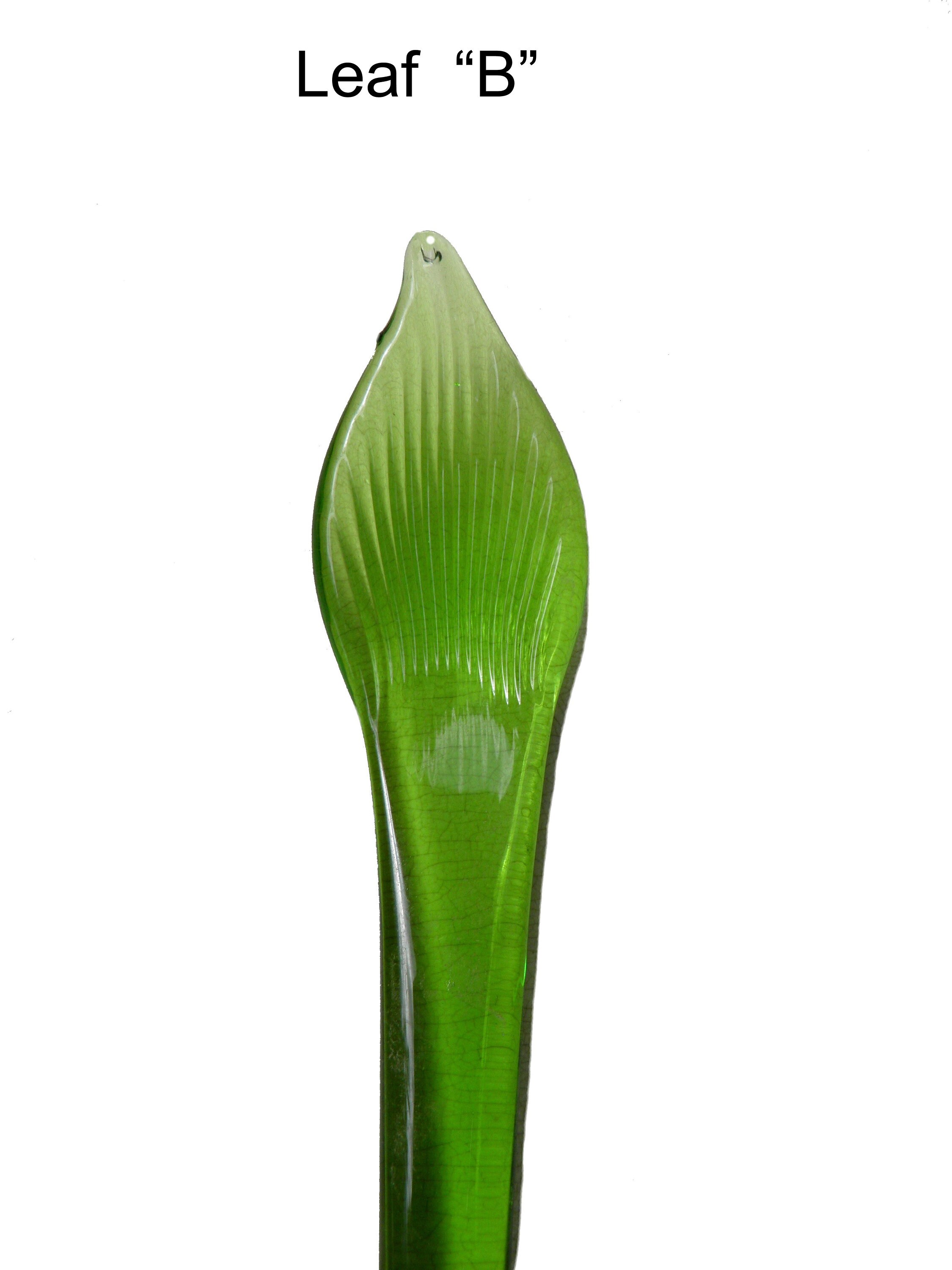 Hand Blown Glass Garden Leaf Art Sculpture, Flower Vase Long Stem Green ...