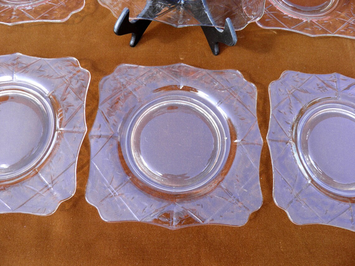 Clear Depression Glass Tea Cake Serving Plates 8 Square - Etsy