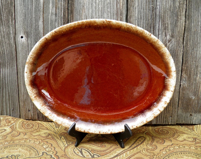 C1950's Vintage HULL Serving Platter Pottery Dish, Brown Drip Glaze ...