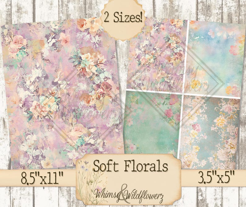 12 Vintage Soft Floral Junk Journal Scrapbook Pages - Instant Download ...
