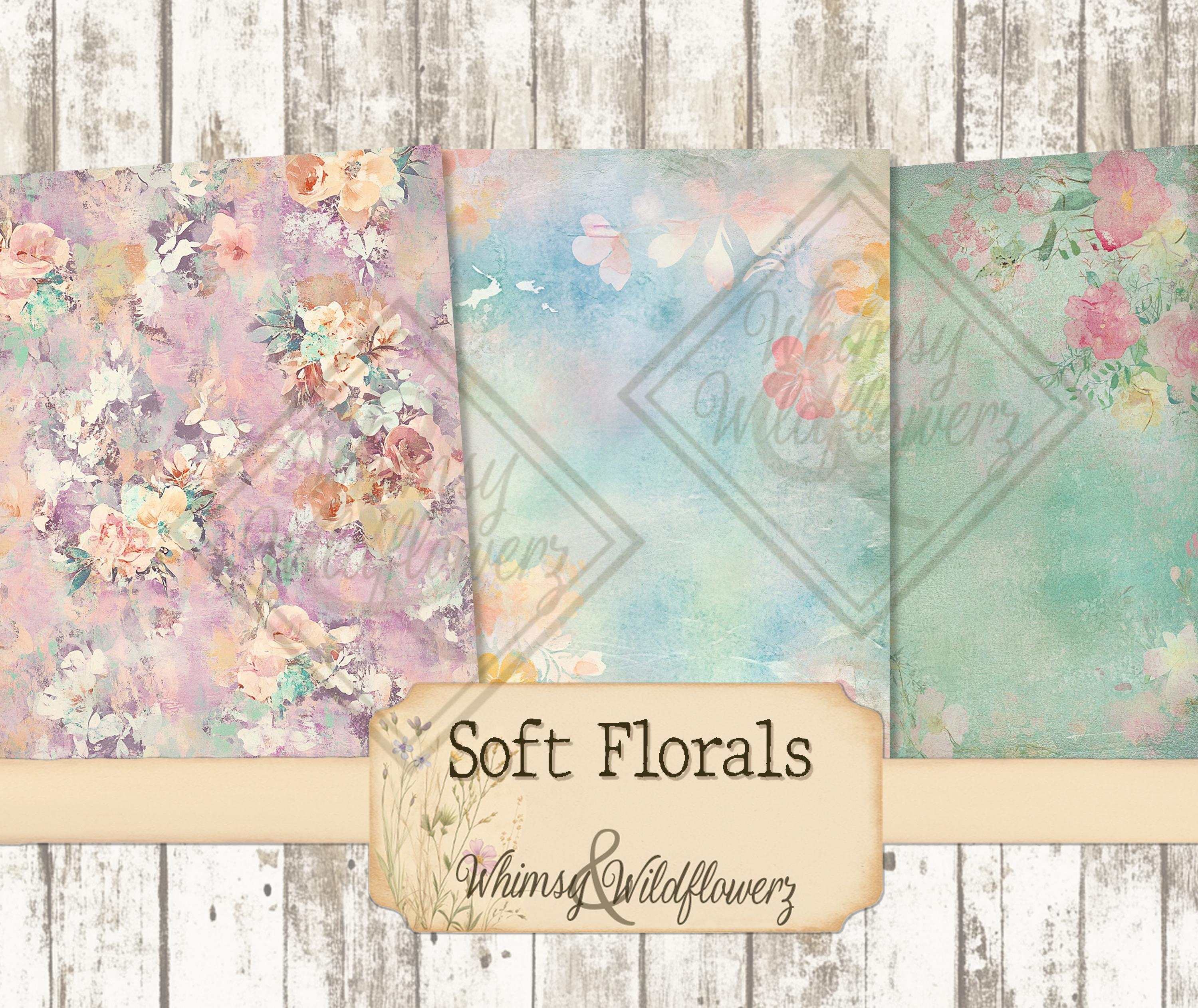 12 Vintage Soft Floral Junk Journal Scrapbook Pages - Instant Download ...