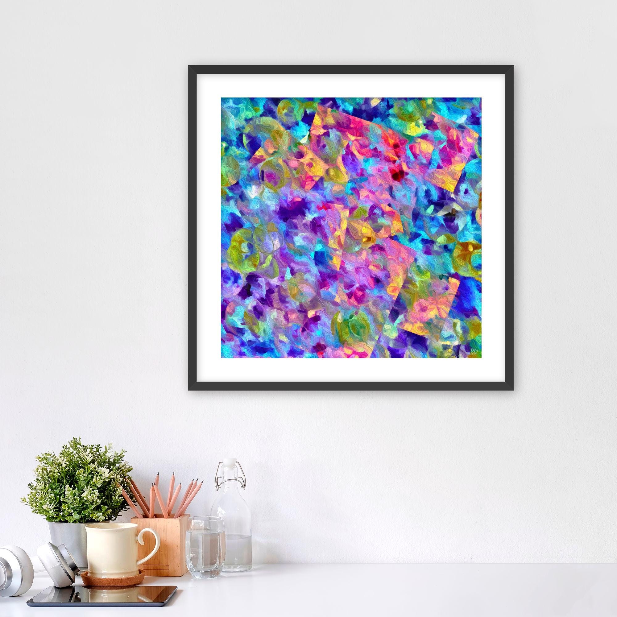 Fine Art Paper Print “misregistration in Cobalt and Coral” | Abstract ...