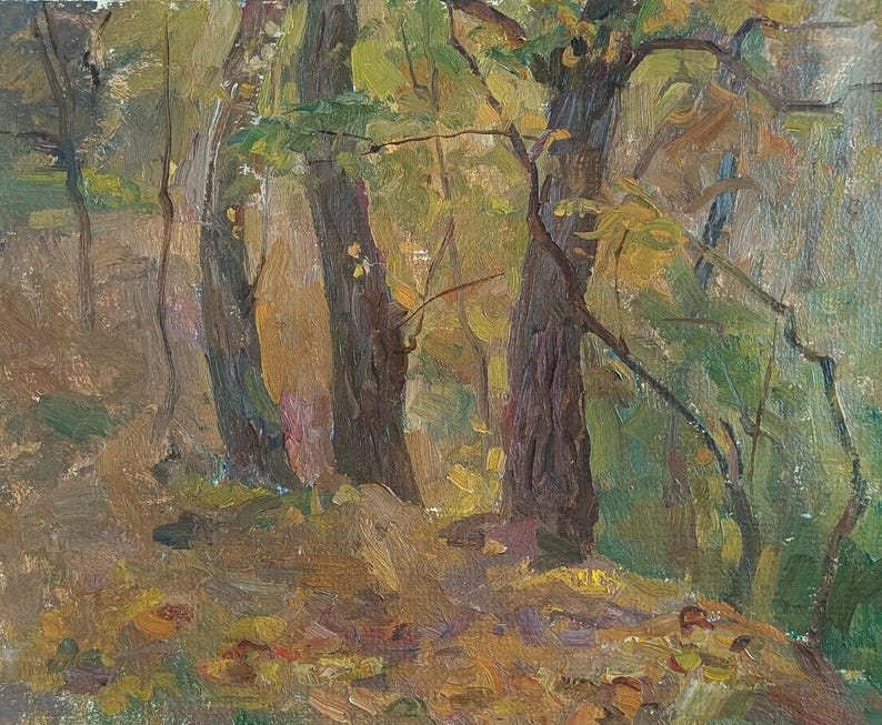 Vintage Ukrainian Forest Oil Painting, Autumn Impressionism, 1986 - Etsy