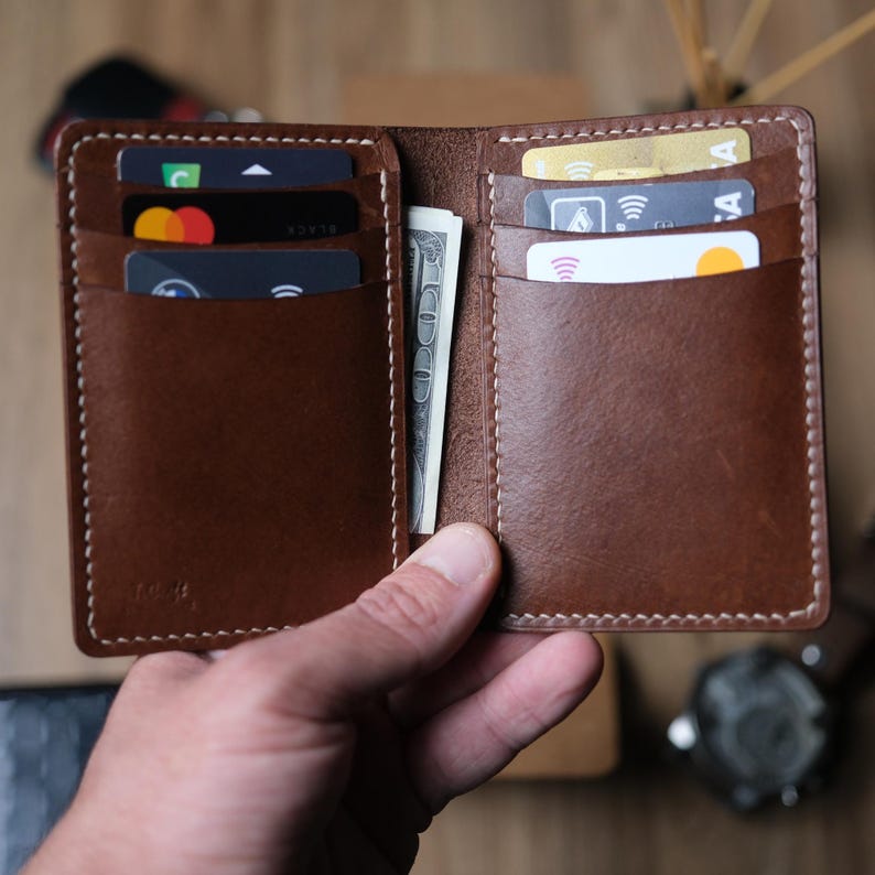 Handmade Leather Vertical Wallet V2 Classic, Minimalist Genuine Leather ...
