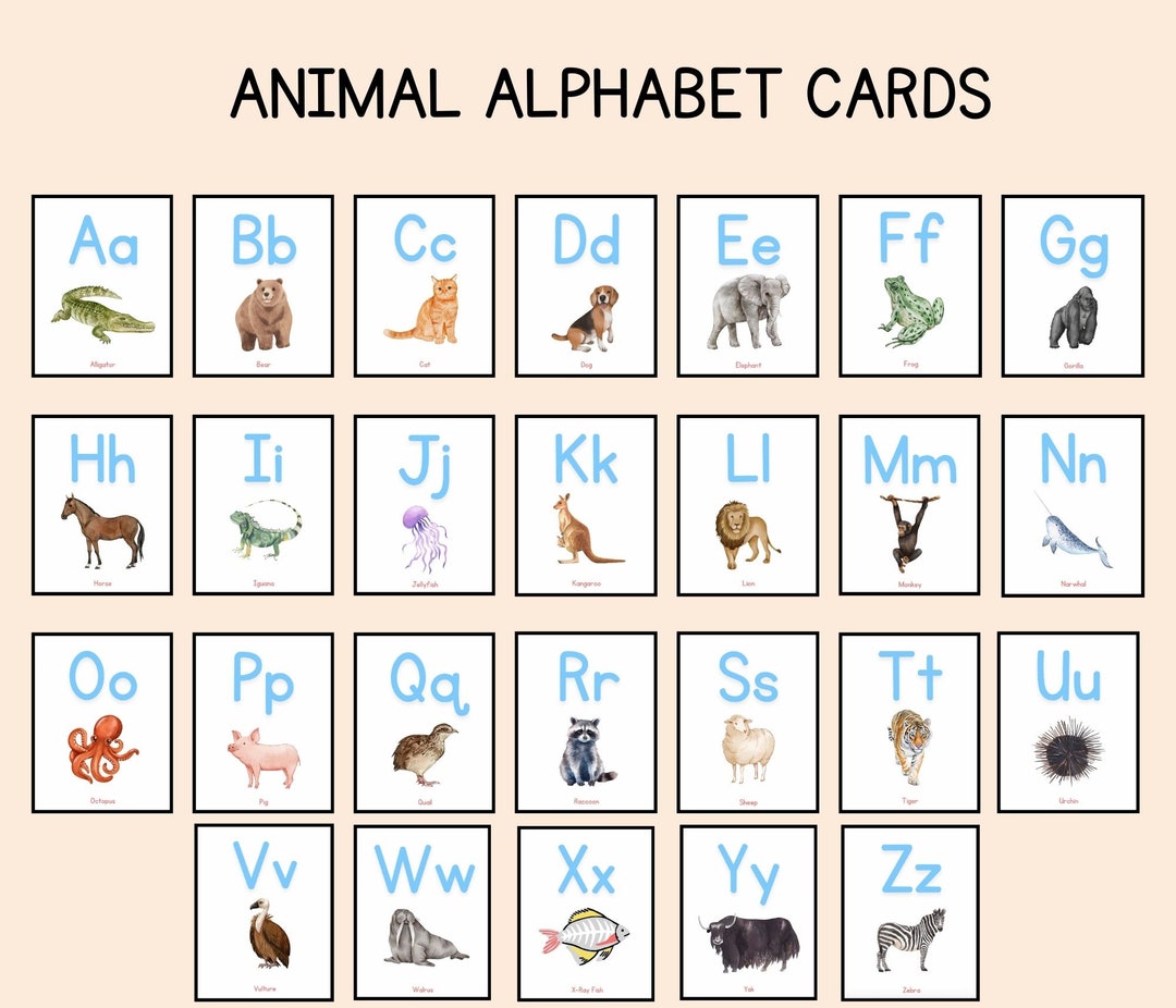 Animal Alphabet Cards - Digital Download, Alphabet Flash Cards ...