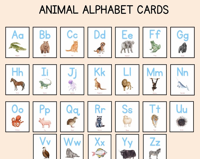 Alphabet Flash Cards Printable ABC Animal Alphabet Cards Manuscript ...