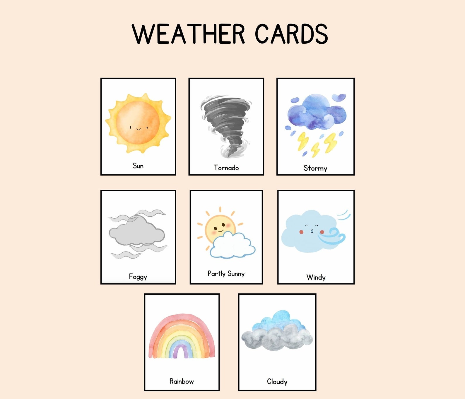 Weather Cards - Digital Download, Printable Weather Flash Cards for ...
