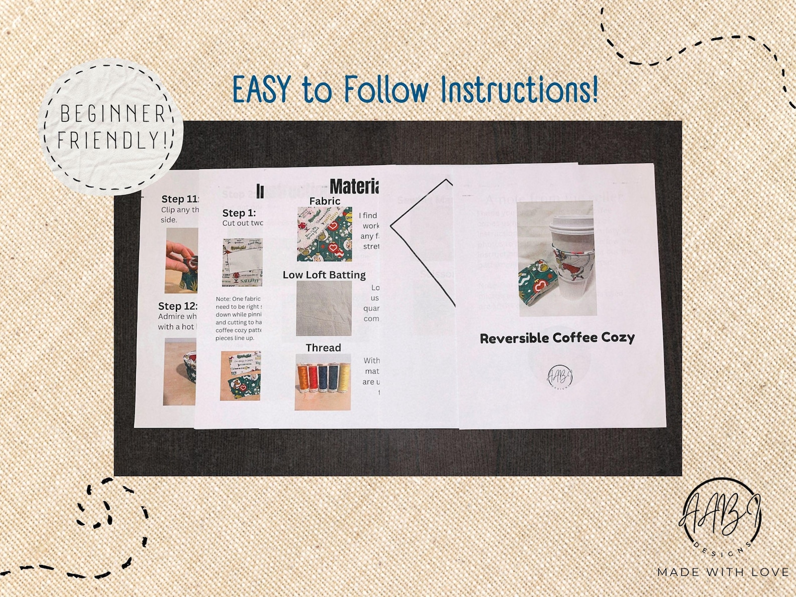 Coffee Cozy Sewing Pattern | PDF Digital Download | Reversible | How to ...