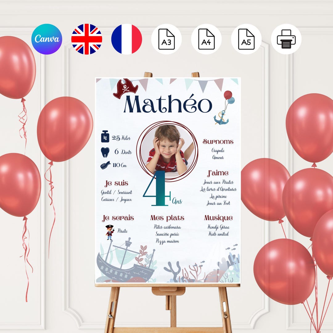 Personalized Birthday Poster for Boys / Pirate Birthday Decorations ...